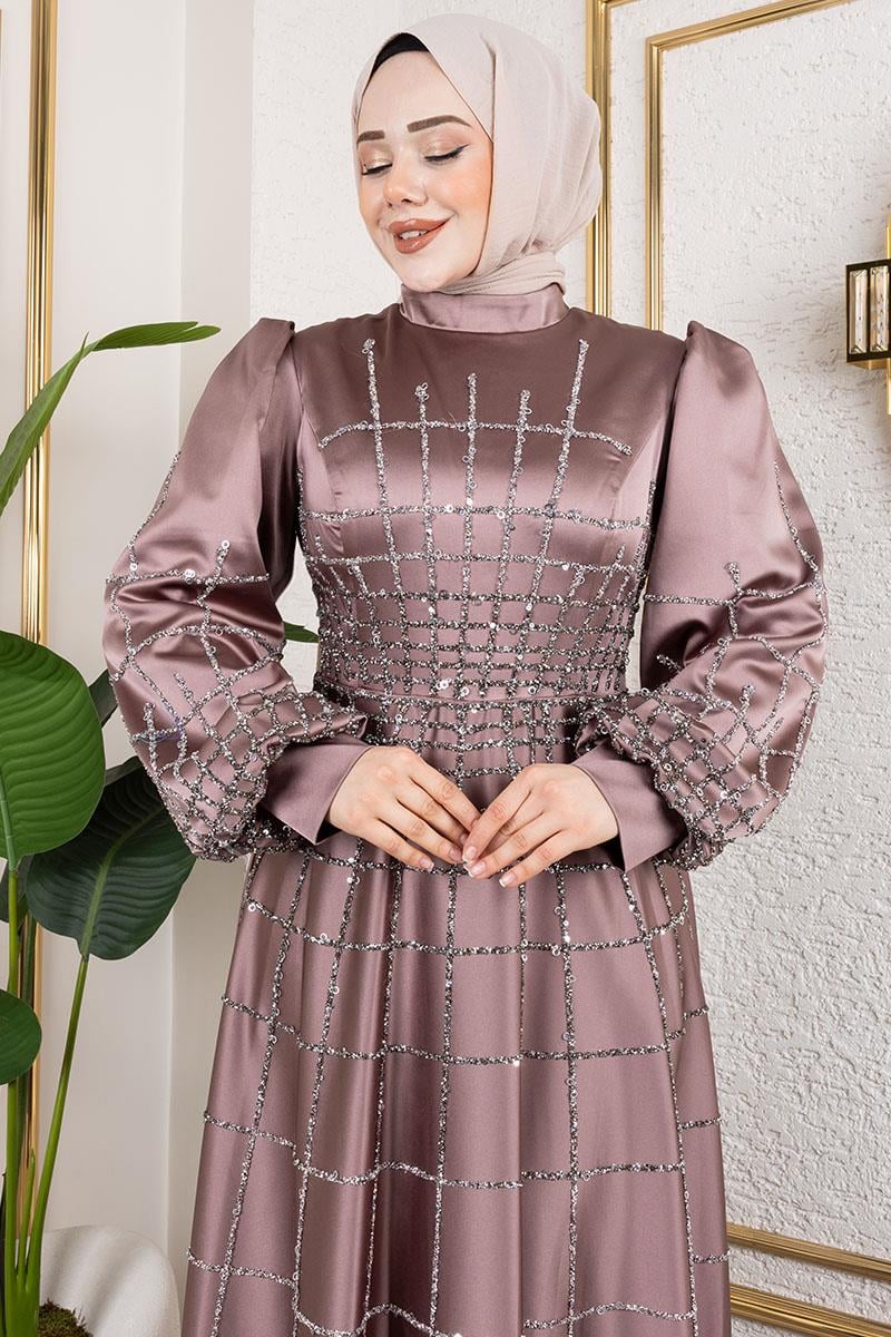 Lattice Model Satin Evening Dress-6249SMRBRZ42